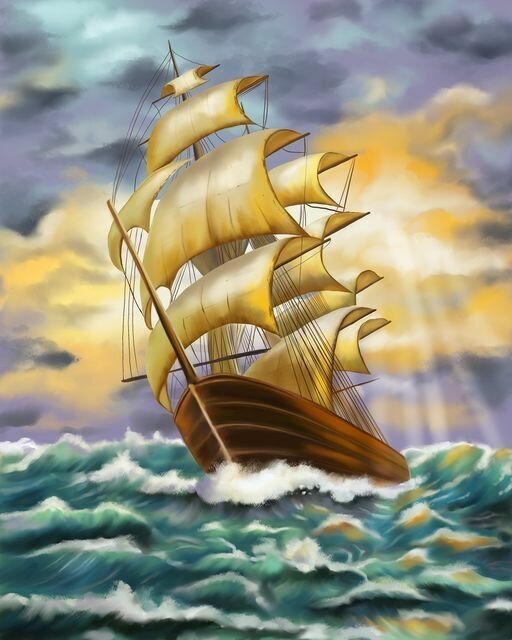 Картина по номерам "Корабль на волнах" холст на подрамнике 40х50 см, VA-3841