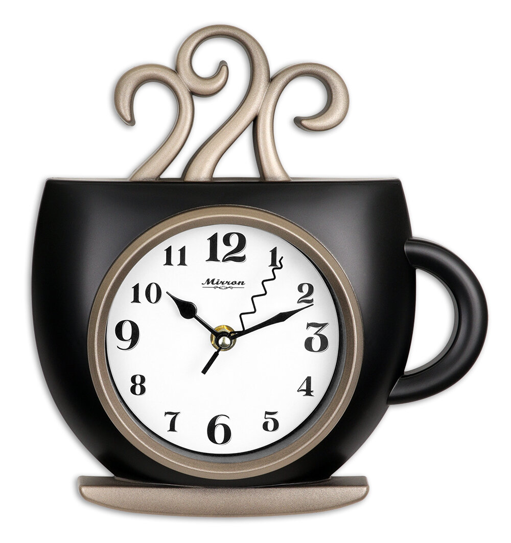 Настенные коричневые кухонные часы MIRRON 121-160 КЗ коричнево-золотистые/Для кухни/Дизайн/Чашка/часы в кофейню/часы на кухню