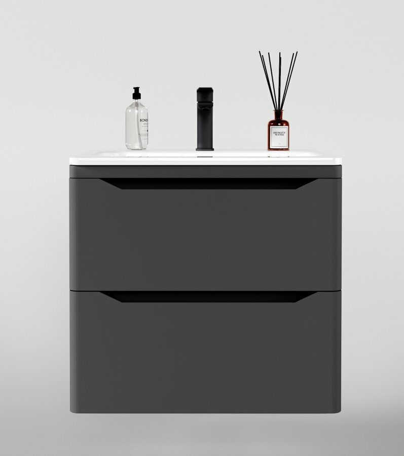 Тумба подвесная Style Line Марелла 60 (2 ящ.) + Умывальник Марелла Люкс 600х400 Люкс антискрейтч серый, plus