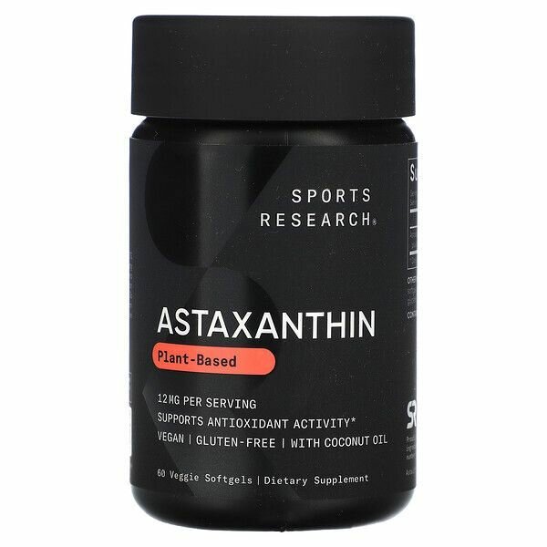 Sports Research, Astaxanthin, Астаксантин с кокосовым маслом, 12 мг, 60 таблеток