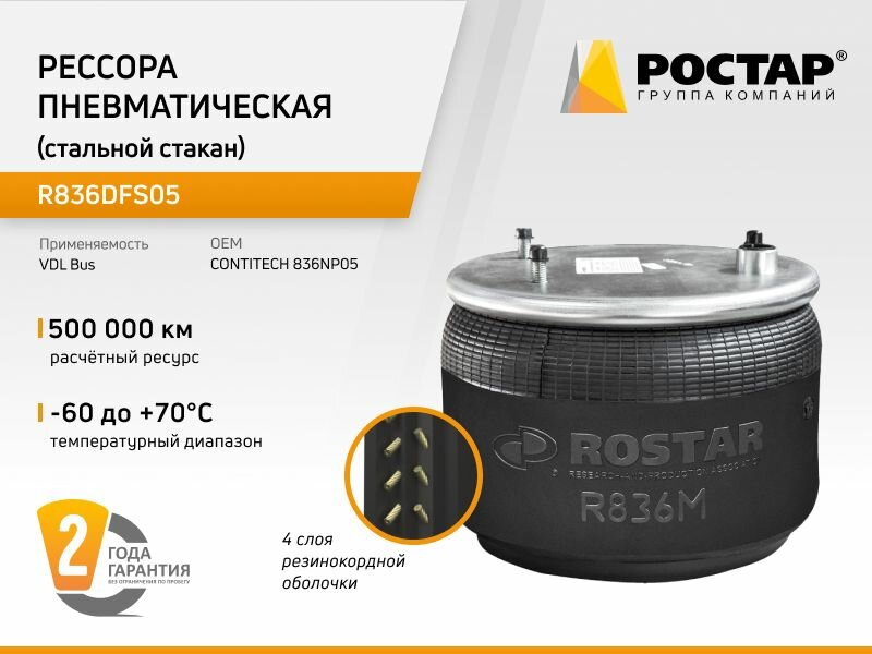 Рессора пневматическая (стальной стакан) R836DFS05 (836NP05)