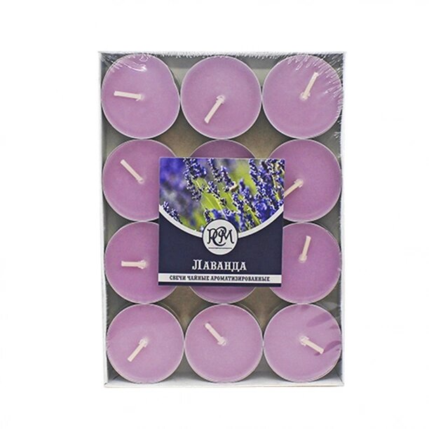 Набор чайных свечей "Лаванда", Русская Свечная Мануфактура, цвет лавандовый, парафиновые, 24 штуки