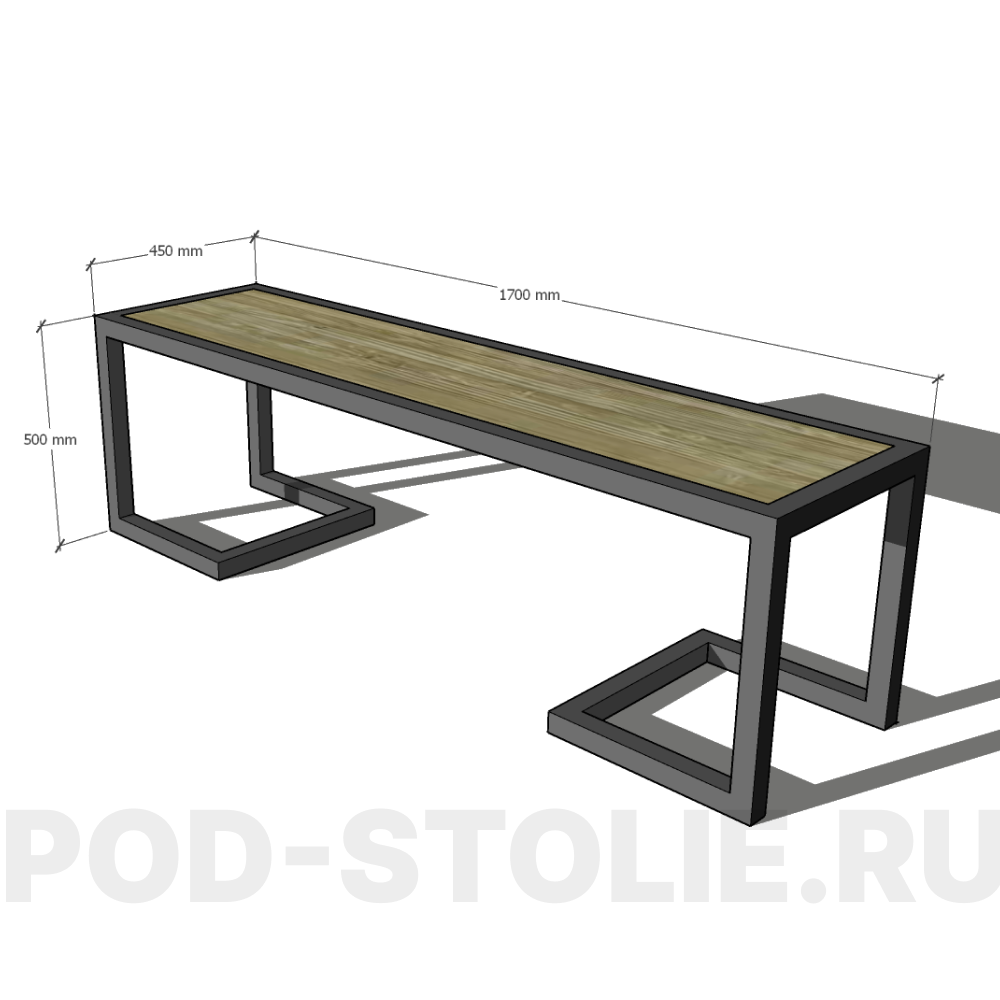 Скамья садовая лофт Roco-03, для дома и дачи, с размерами 170х50х45 см