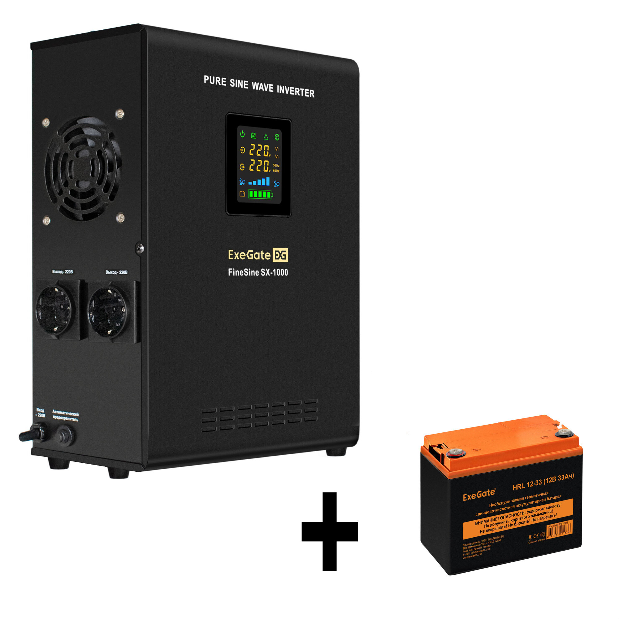 Комплект ИБП ExeGate FineSine SX-1000. LCD. AVR.2SH + Батарея 33Aч, 1 шт. (ИБП + АКБ , 1шт.) EX296542RUS