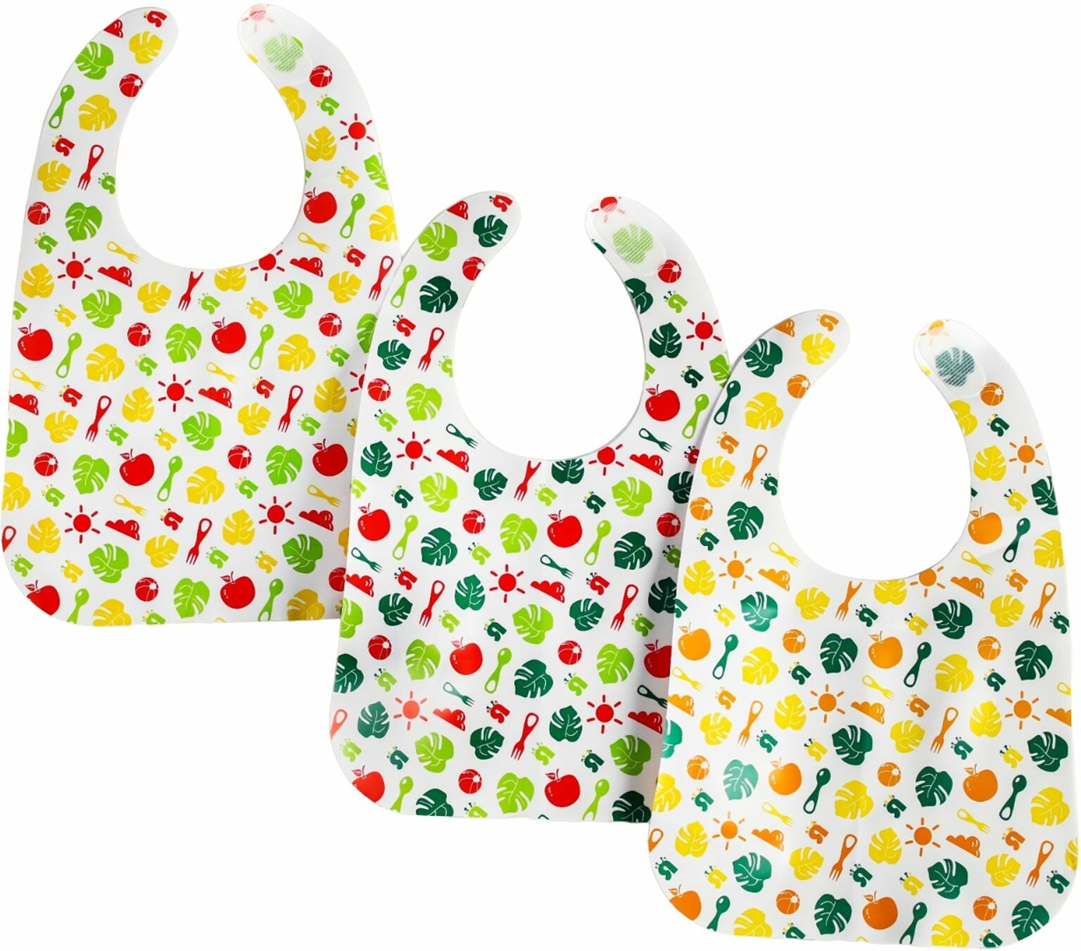 Набор нагрудников "Вкусная история" для кормления ребенка, слюнявчики детские непромокаемых с рисунками на липучке, фартуки нагрудные,3 штуки