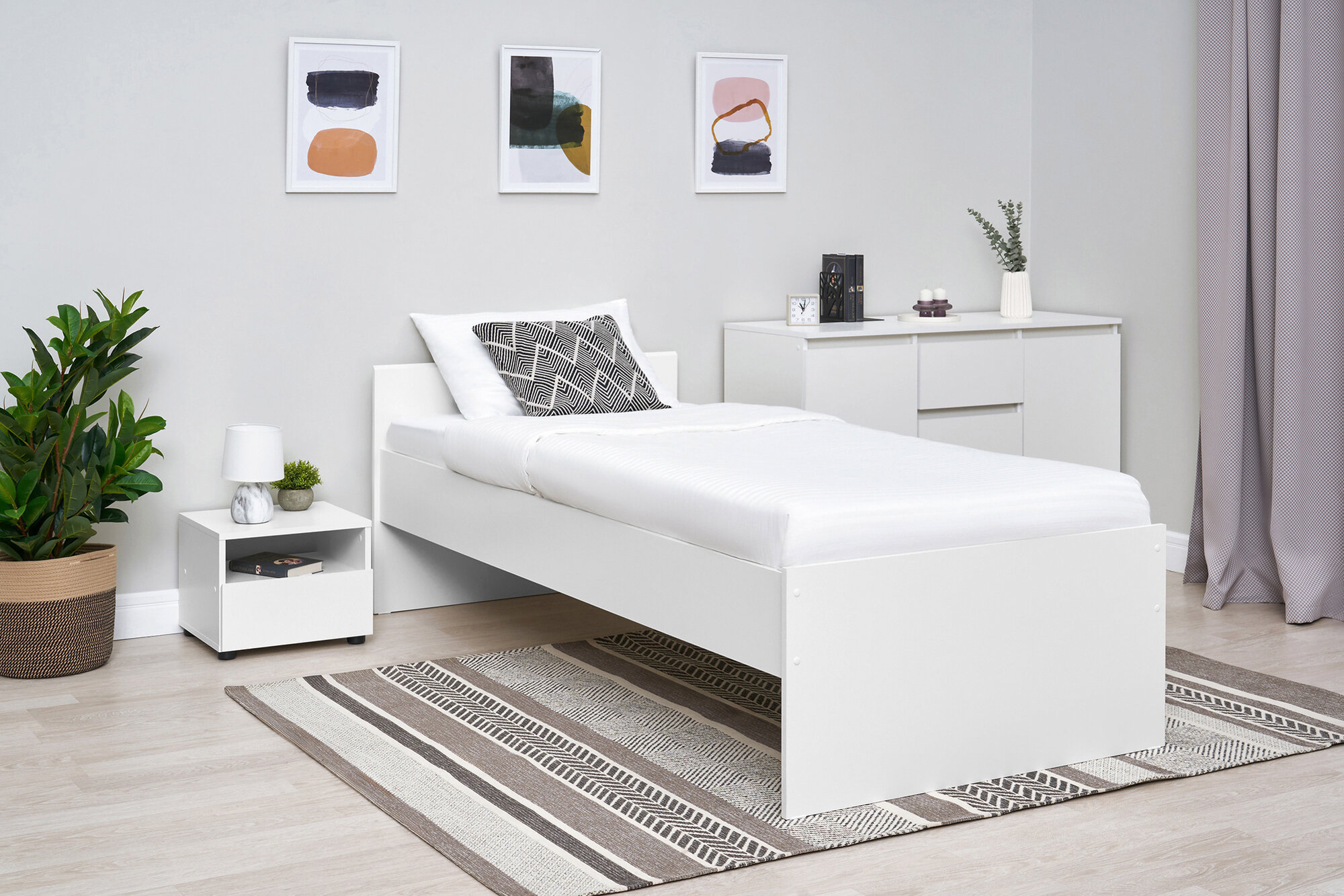 Кровать односпальная Нонтон Грейс, 90x200 см, настил, белый текстурный