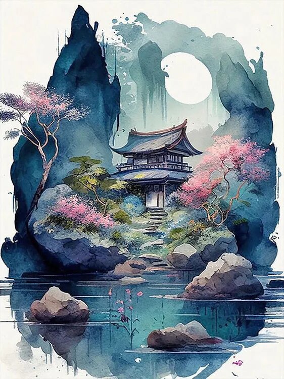 HUACAN Набор для вышивки крестом Горы Дерево Пейзаж 50x70cm, 2796, 11CT picture printed