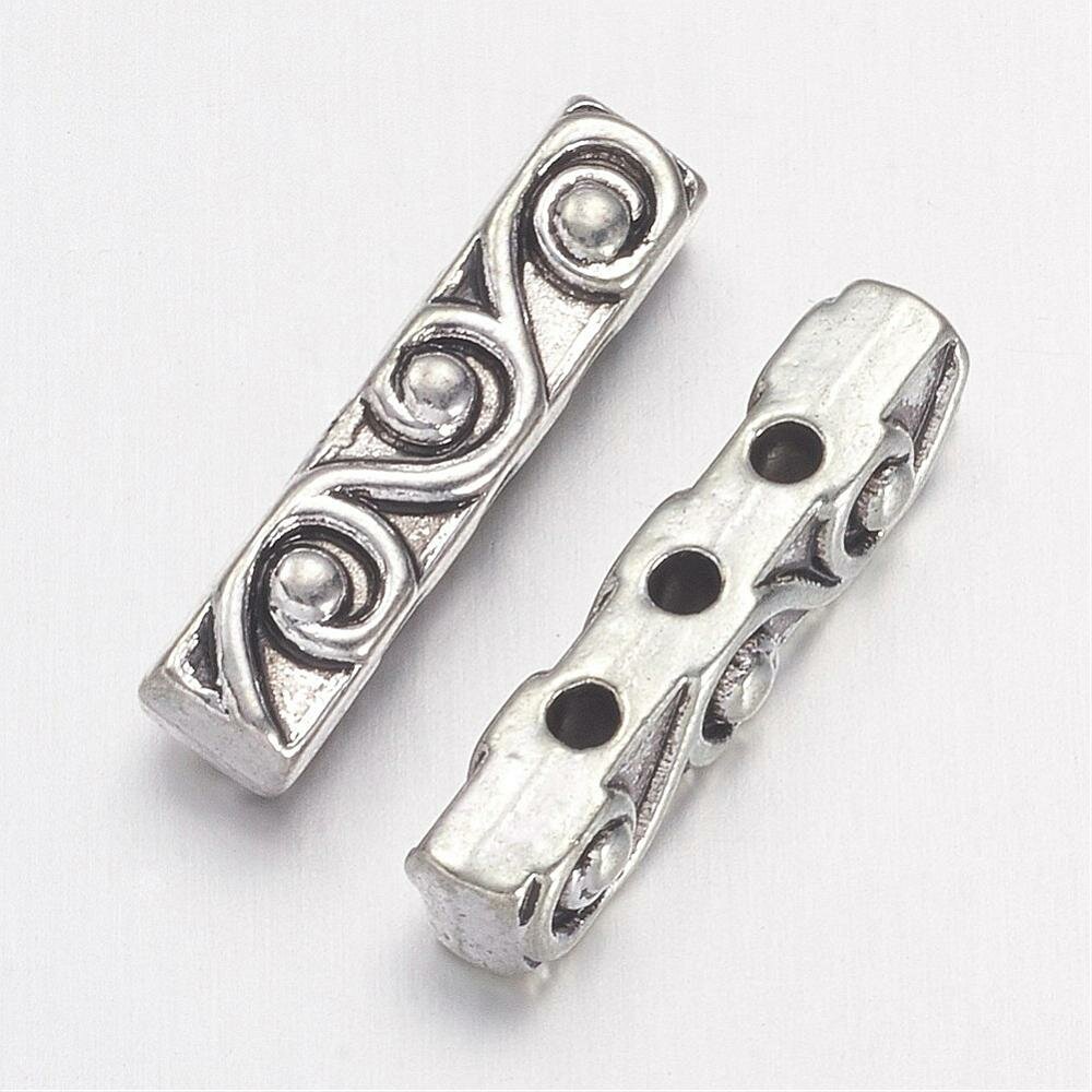 Разделитель, 18х4мм, с завитками, на 3 отверстия, базовый материал - цинковый сплав, стиль тибетское серебро, 10 шт.