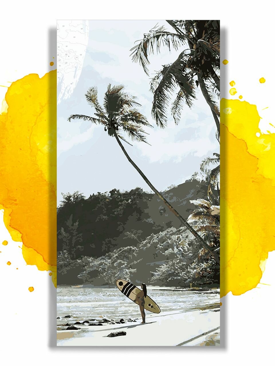 Картина по номерам на холсте Серфинг под пальмами, 30 х 60 см