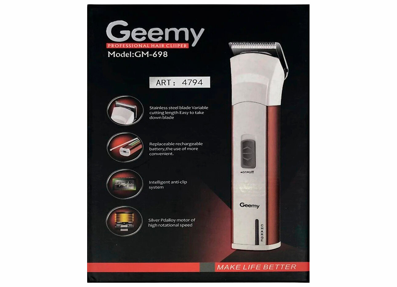 Триммер машинка для стрижки волос Geemy Professional Hair Trimmer GM-698 аккумуляторный