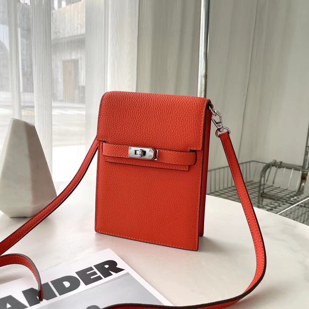 Сумка Kelly, воловья кожа, оранжевая, с пряжкой