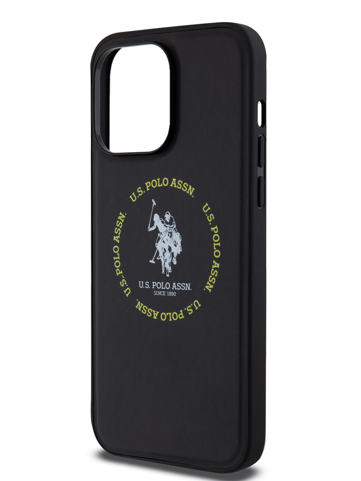 U.S. Polo для iPhone 15 Pro Max чехол PU Round Double horse logo Hard Black (MagSafe)