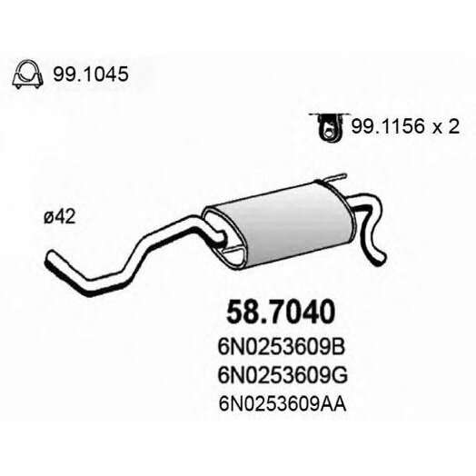 Глушитель выхлопных газов конечный, ASSO 58.7040 (1 шт.)