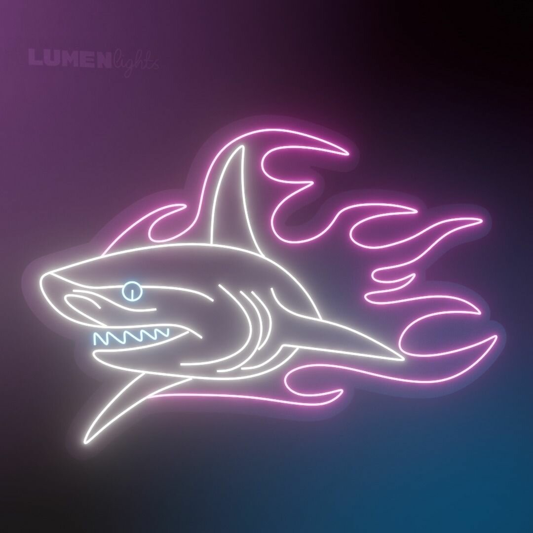 Неоновая вывеска, светильник декоративный Акула, 57х38 см.