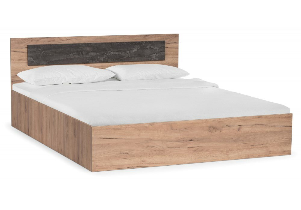 Кровать Woodville Двуспальная кровать Taika 160х200 дуб золотой / камень темный