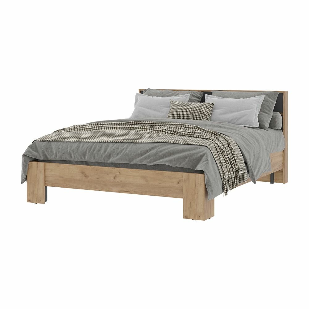 Кровать Хелен, ЛДСП, серый графит/дуб крафт золото, 160x200 см