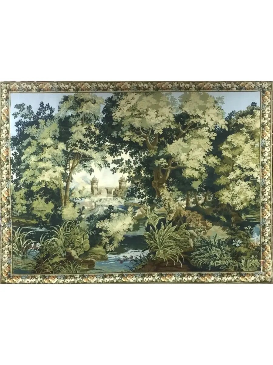 Гобелен на стену на подкладке с карманом для карниза. 140х180 см. Средневековый пейзаж.