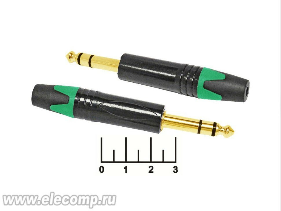 Разъем AUD 6.3 штекер стерео gold зеленый LAIHE-JS