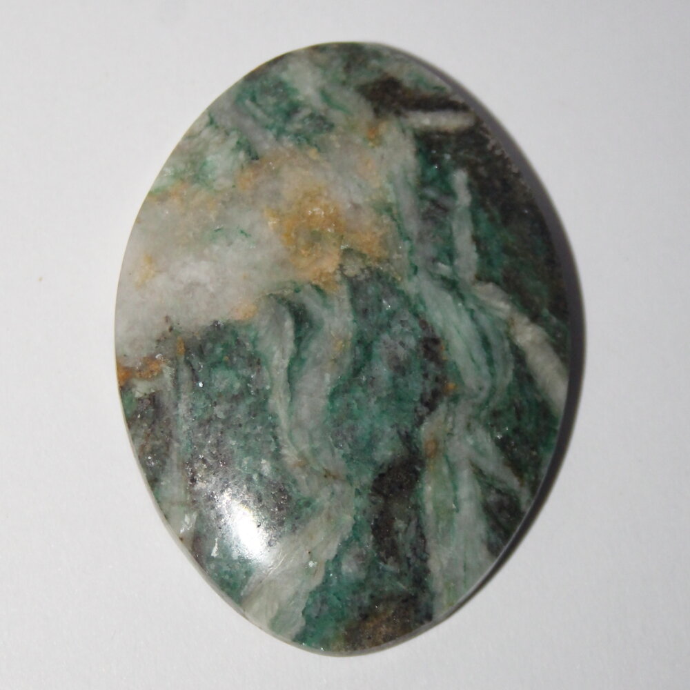 Лиственит кабошон, натуральный камень, 40х30х3 мм, Урал, "True Stones"