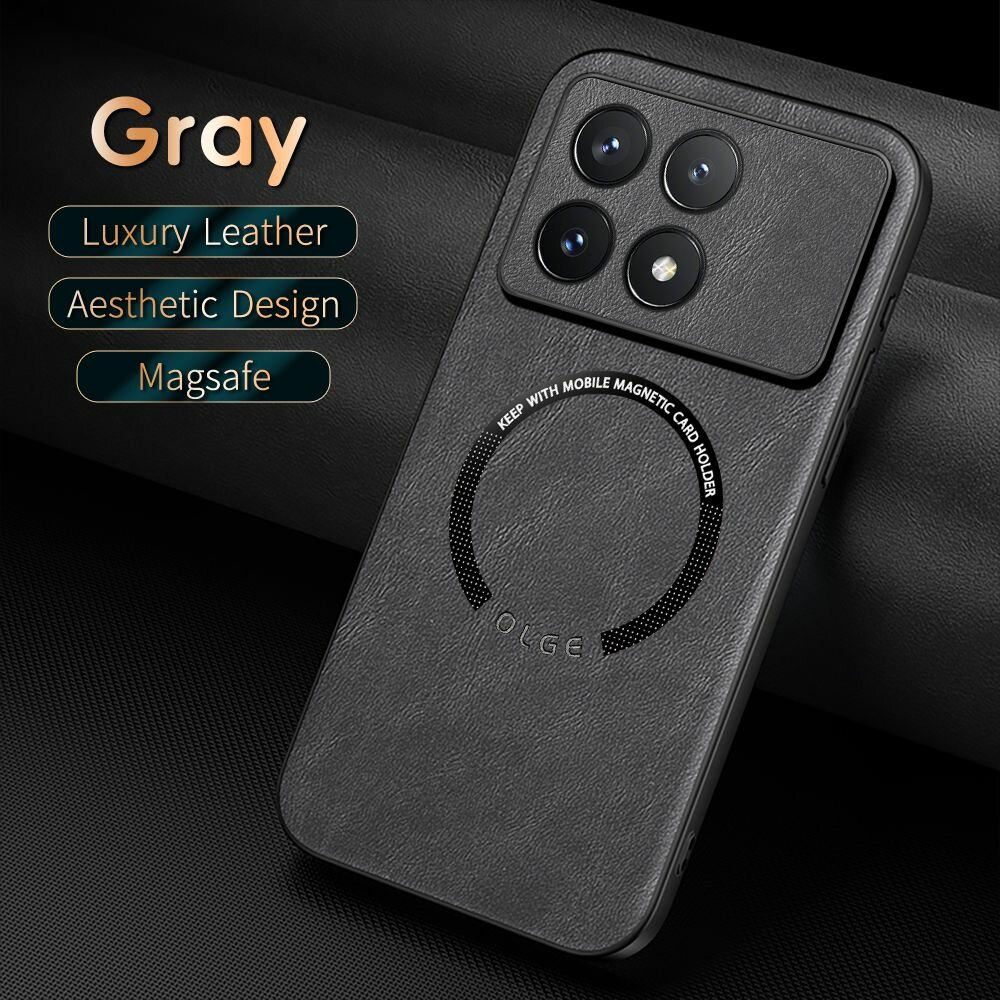 OLGE Роскошная кожаный MagSafe чехол для POCO F6 Pro / Redmi K70/ K70 Pro 5G(Поко Ф6 Про / Сяоми Редми K70/ K70 Про 5G)