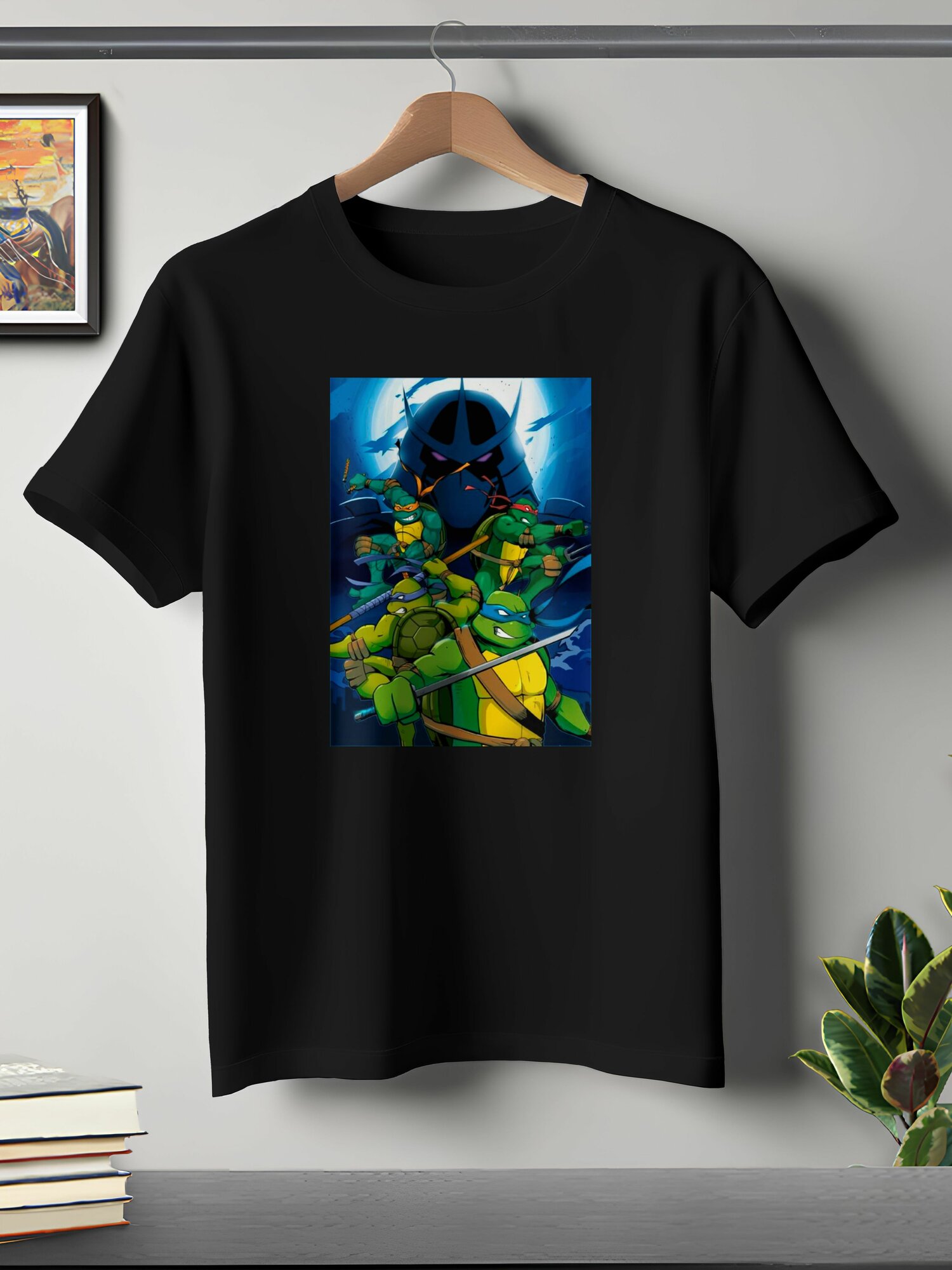 Футболка ONEQ унисекс 50-52 (XL) размер с принтом Черепашки Ниндзя, черная