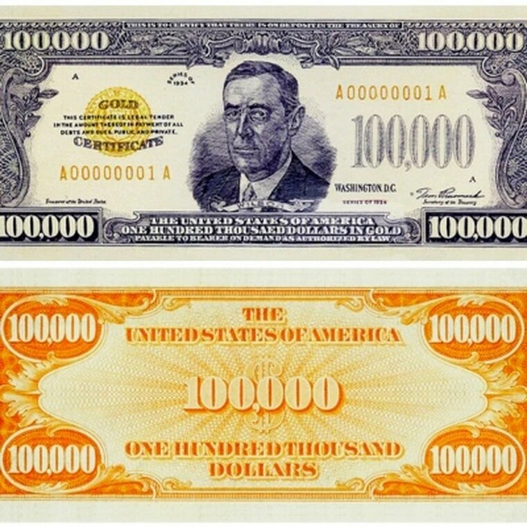 100000 долларов 1934 США золотой сертификат 3 вид, сувенирная копия, банкноты и купюры редкие коллекционные
