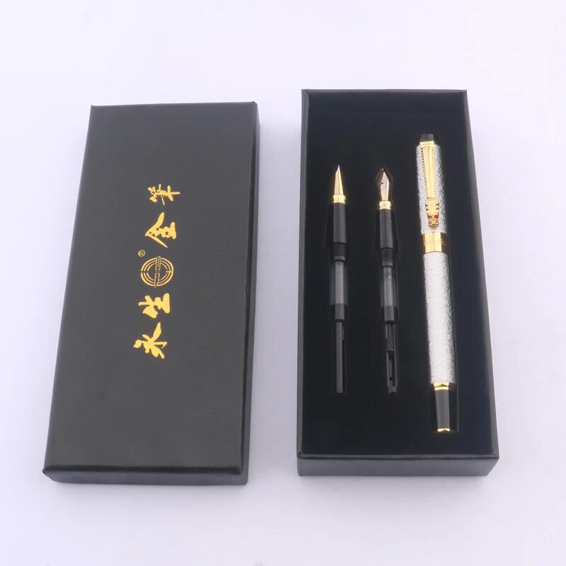 Перьевая ручка Yongsheng матовая черная с конвертером, набор из 1 шт. silver