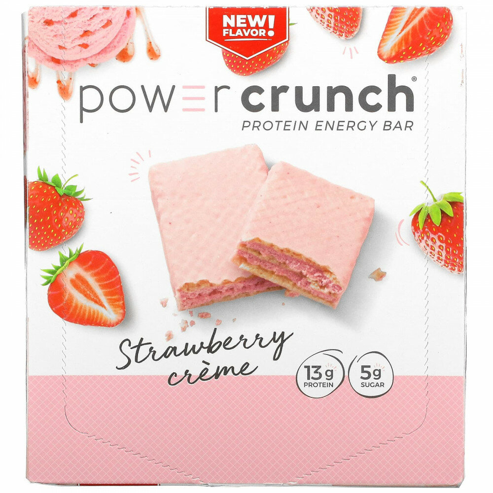 BNRG, Power Crunch®, протеиновый батончик, с клубничным кремом, 12 батончиков по 40 г (1,4 унции)