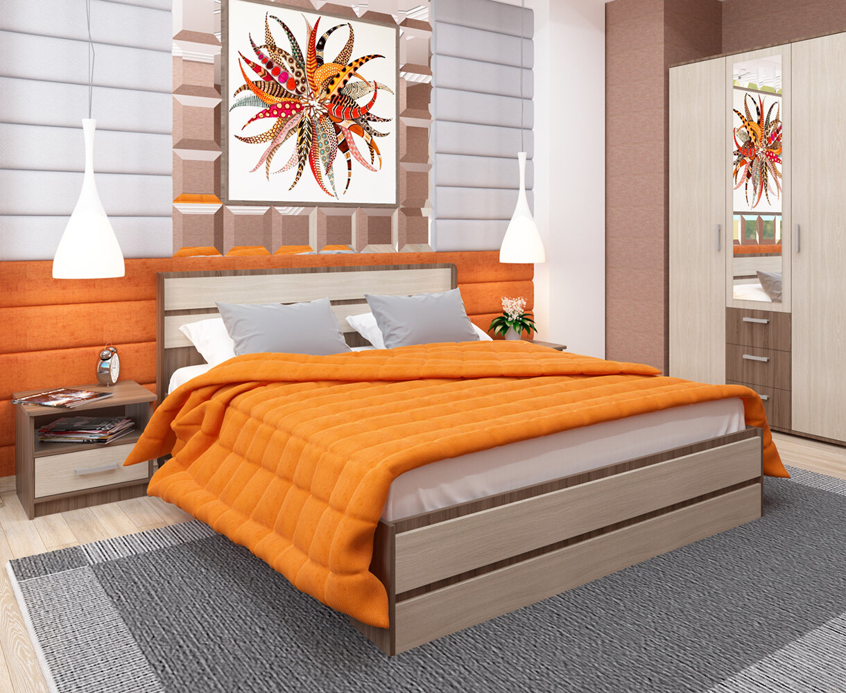 Кровать МК"Пирамида" БРАВО-160 двуспальная, 160х200 см, цвет ясень темный/ясень светлый, 90х204/200х166/160 см.