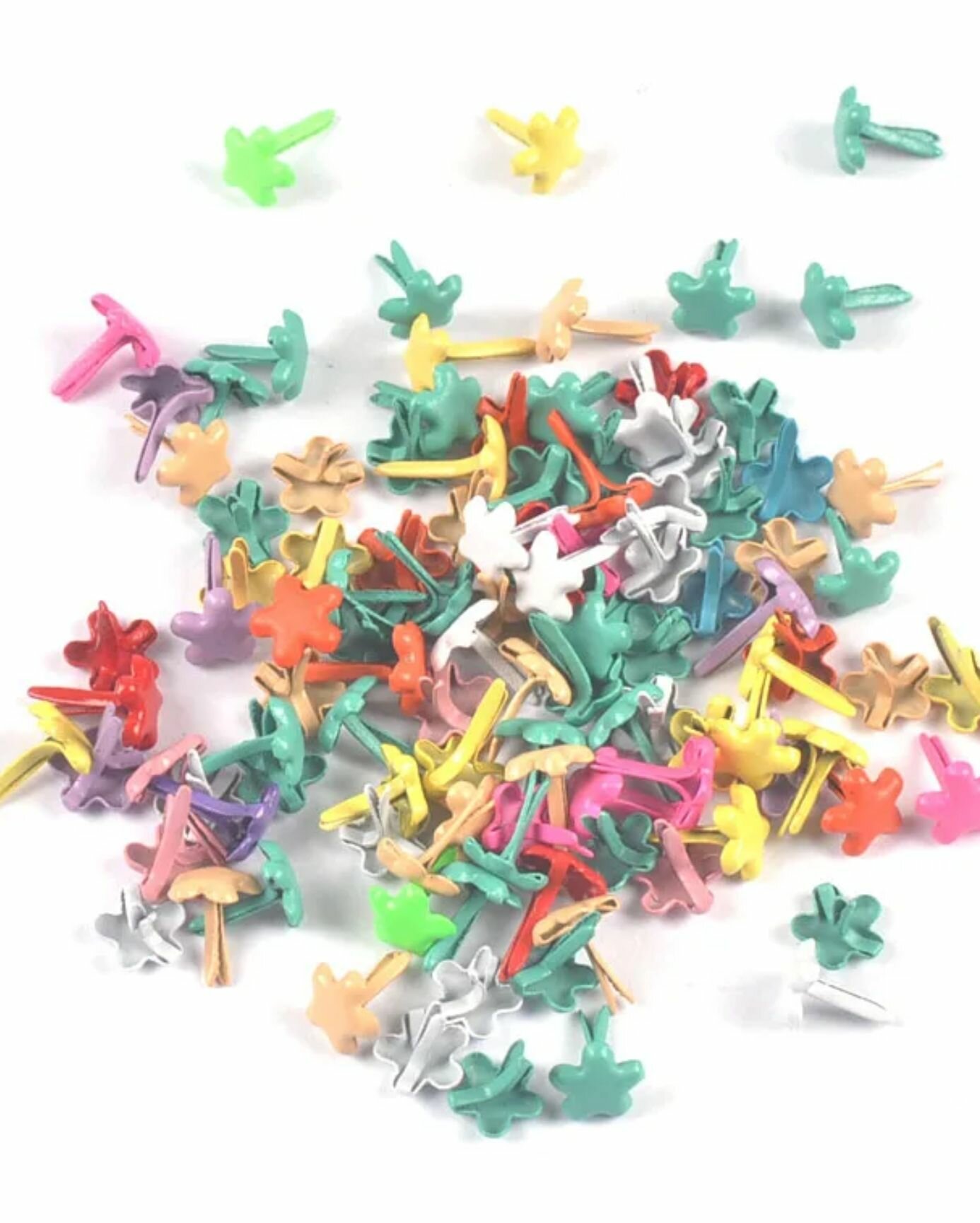 Брадс Цветочки-Яркий микс, длина 10 мм, шляпка 7 мм, цена за 100 штук