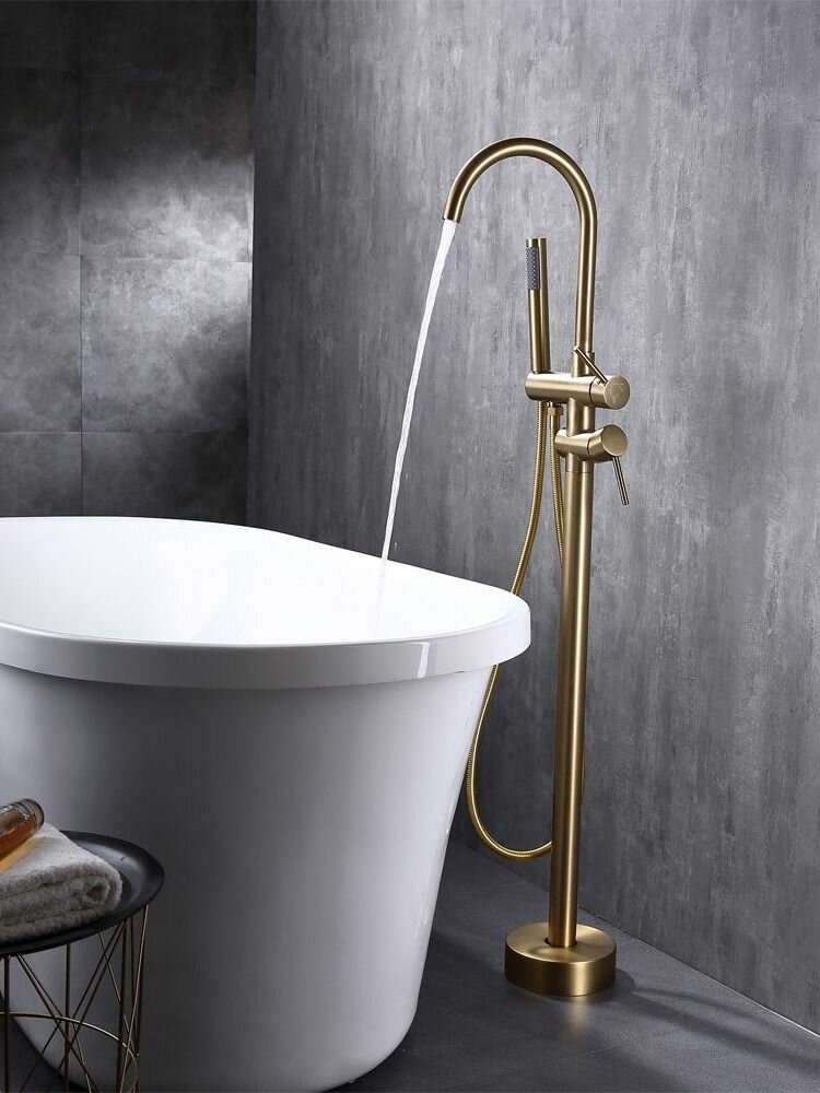 Напольный смеситель с душем, SIKAIQI SQ13219GL смеситель для отдельностоящей ванны-чаши, круглая форма матовое золото, латунь