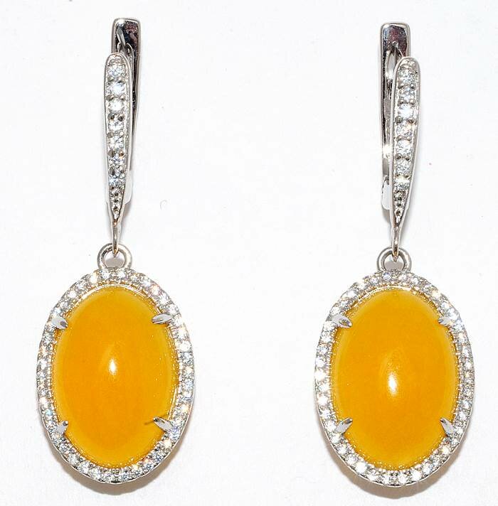 Серьги с подвесками, серебро, 925 проба, жадеит, фианит