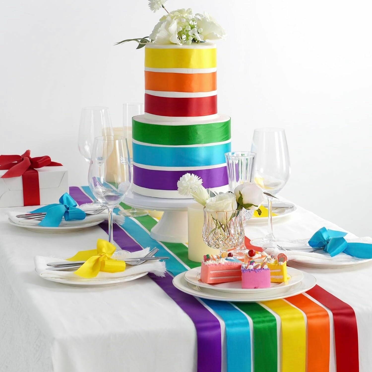 6 Рулонов 1,57 дюйма х 5 ярдов разноцветной атласной ленты для упаковки свадебных букетов цветов, подарочных бантов для волос, поделок, декора Рождественской Пасхальной вечеринки, всего 30 ярдов