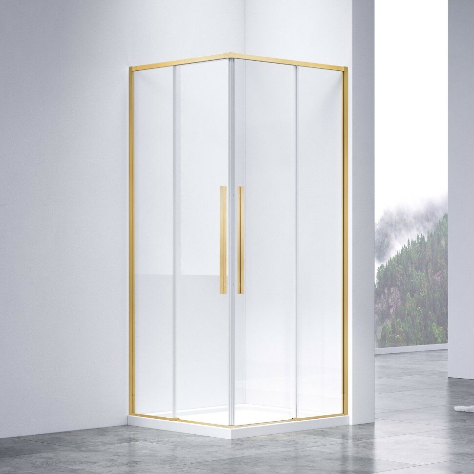 Душевой уголок Слим-Н (Slim-N) VSS-4SN900CLG, 900*900, брашированное золото, стекло прозрачное