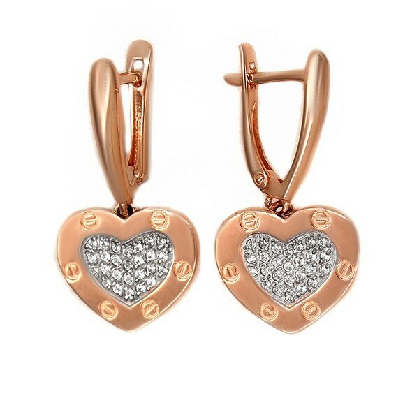 Серьги, красное золото, 585 проба, фианит