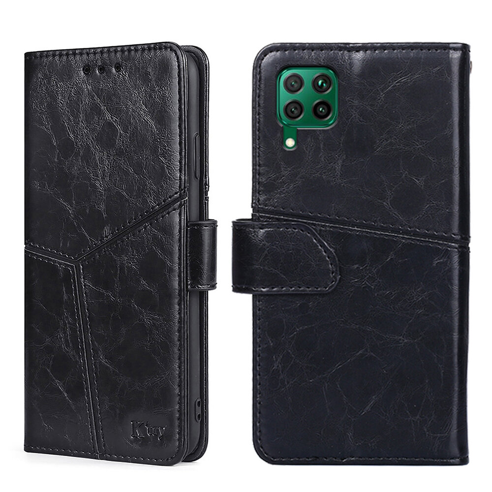 Чехол-книжка MyPads для Huawei P40 Lite / Nova 7i / Nova 6 SE / Хуавей P40 Лайт, объединяет геометрию (черный)