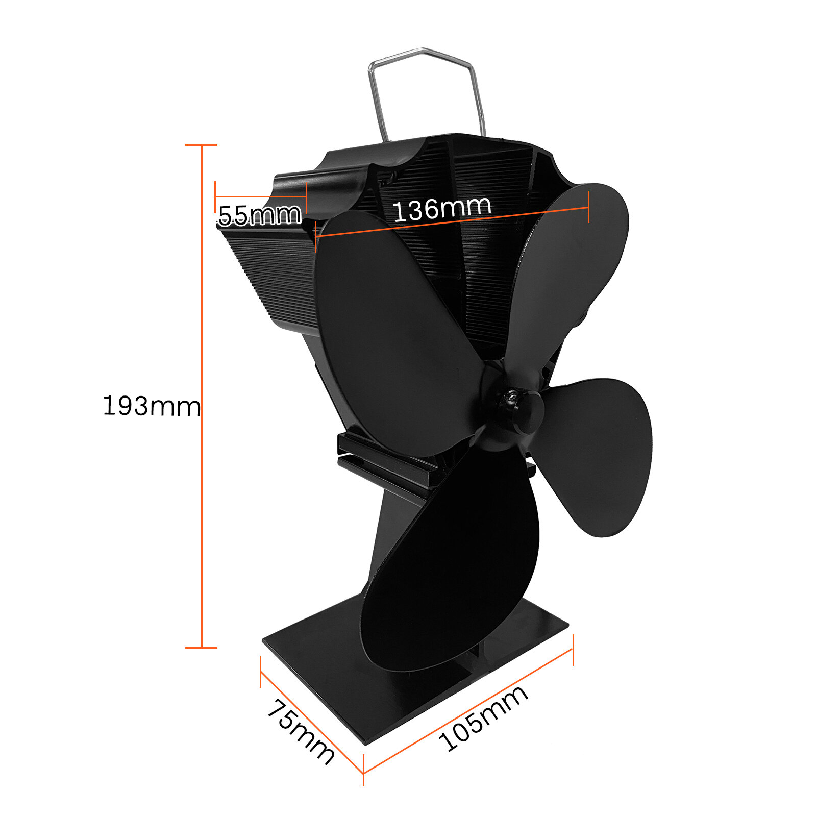 Вентилятор для печи с тепловым приводом, 4 лопасти, бесшумный, для камина, эффективное распределение тепла