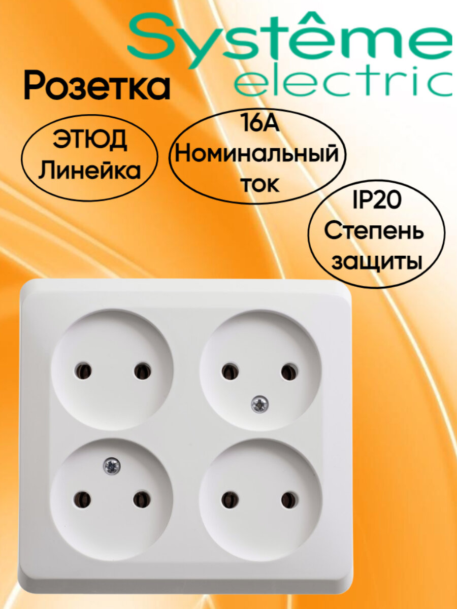 Этюд Розетка четырёхпостовая без заземления открытой установки, цвет белый