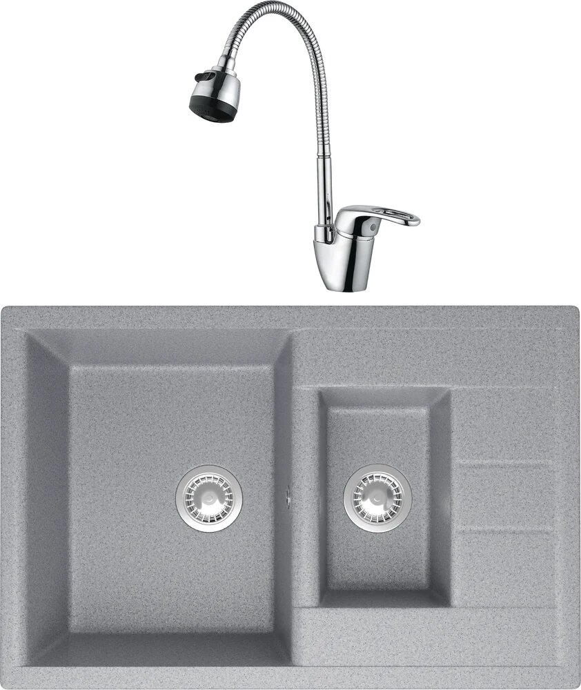 Комплект Мойка Domaci Болонья М-210-005, серая / Смеситель Ливорно WFD04163B