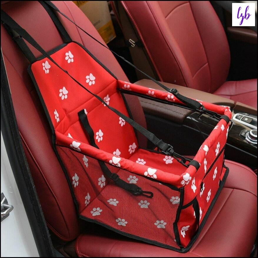 Автогамак BoomBoomShop, для кошек/собак/кроликов/хорьков, складной, красный, с принтом