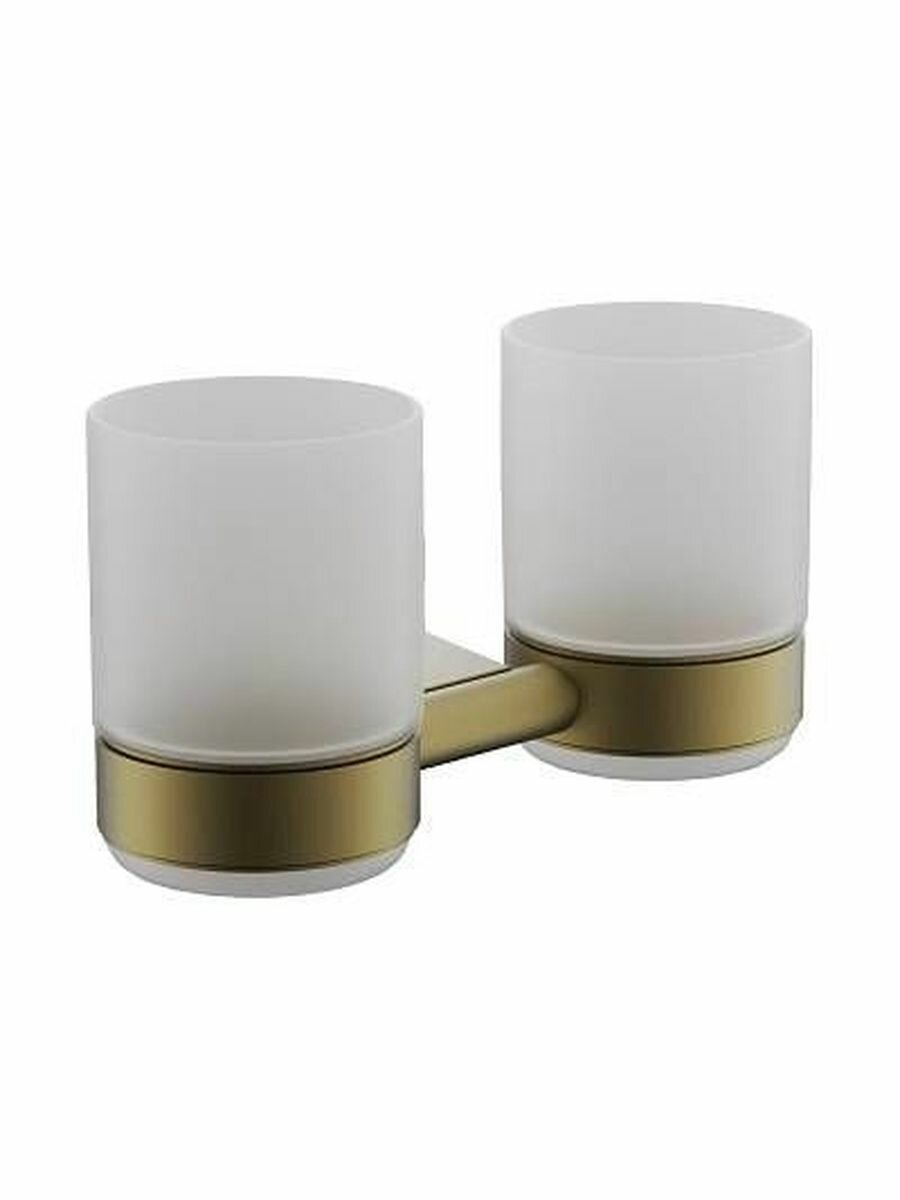 Стакан для ванной комнаты двойной с держателем настенный BELZ B91308, матовое золото