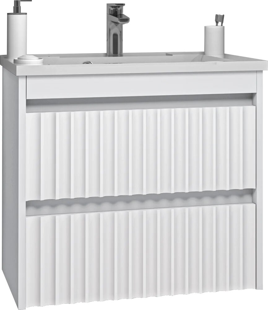 Тумба под раковину без столешницы Brevita Balaton подвесная, белая, матовая, из МДФ, тумба для ванной, с ящиками, с доводчиками