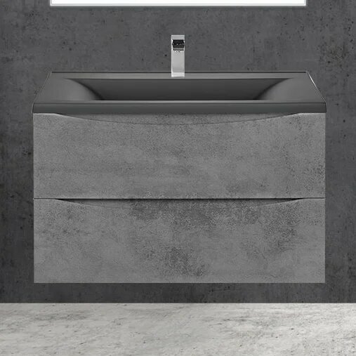 Тумба с раковиной Vincea Mia 80 подвесная, 80 см, серая, матовая, из МДФ, с ящиками, раковина для ванной, из искусственного камня, прямоугольная