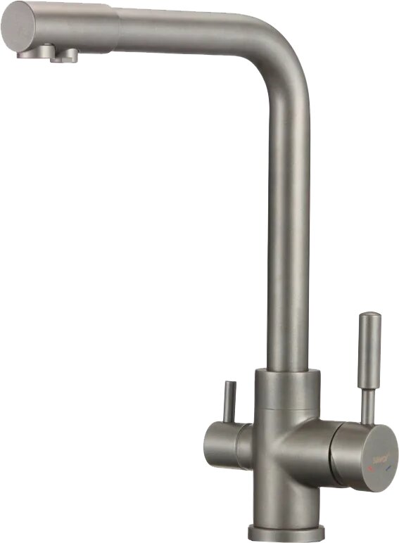 Смеситель для кухни Savol S-L1801Q с краном для питьевой воды, с поворотным изливом, серый, матовый, однорычажный, латунный, с керамическим картриджем
