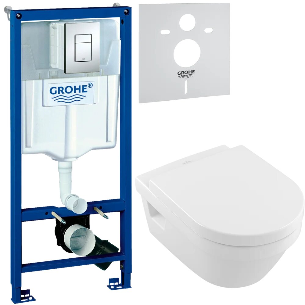 Комплект 3 в 1 Унитаз подвесной Villeroy & Boch Omnia Architectura 5684HR01 / Инсталляция с кнопкой Grohe Rapid SL 38772001 цвет хром / Звукоизоляция 37131000