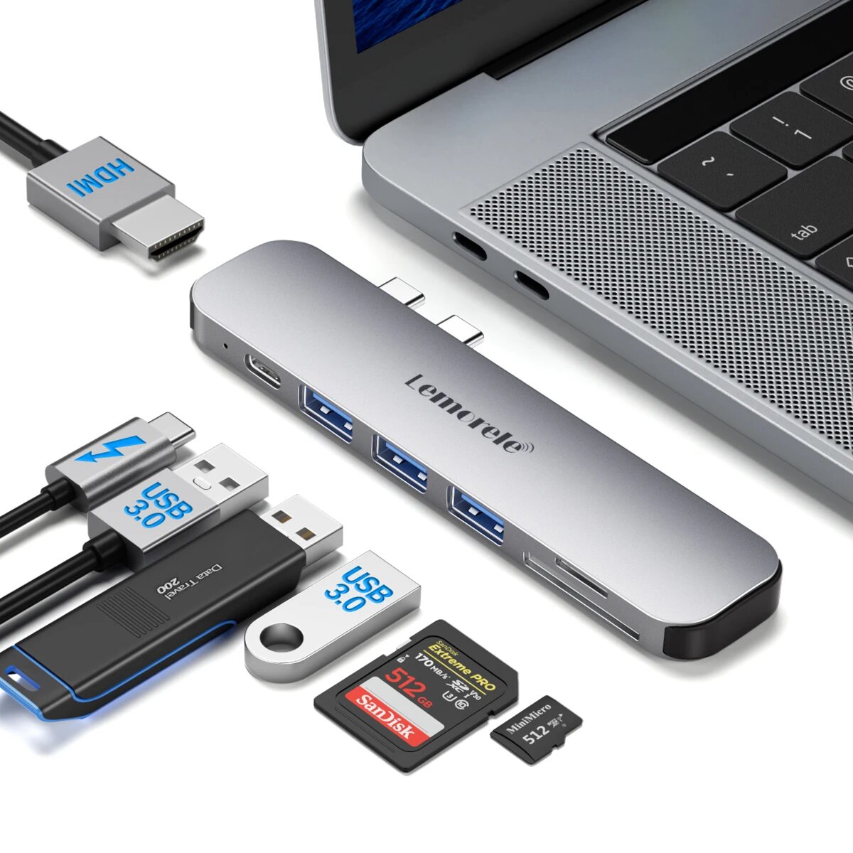 Док-станция Lemorele TC52 7-в-2 USB C 3.0 5 Гбит/с С 2 Портами HDMI-адаптером Для MacBook Pro, Ноутбуков Apple, USB-концентратор