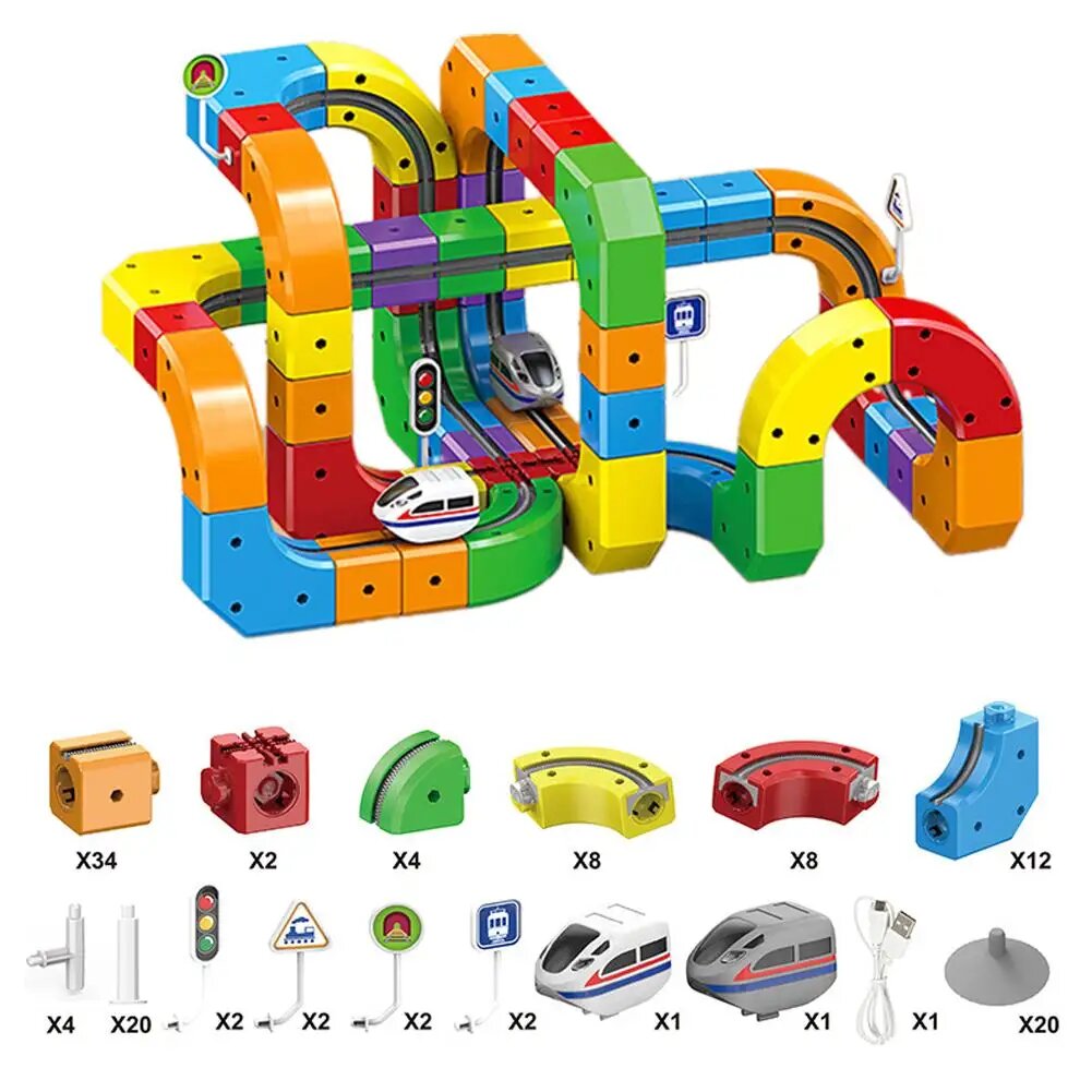 3D-конструктор поездов USB Rechargeable STEM набор для детей 123 кубиков 123pcs
