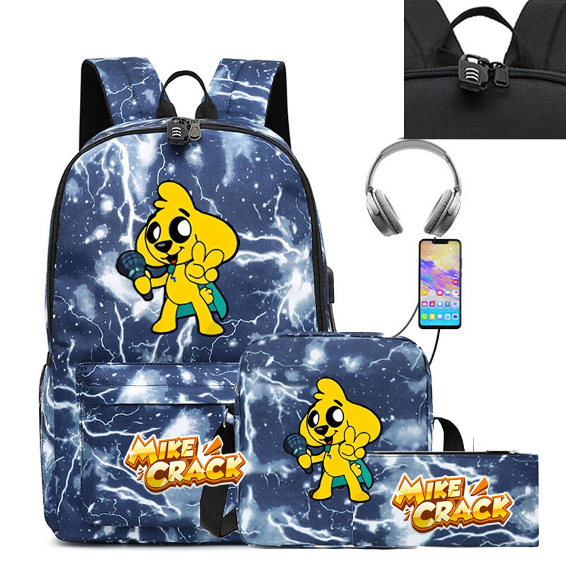 Европейский и американский певец Mikecrack, периферийный рюкзак, школьная сумка, молодежный рюкзак, набор из трех предметов, USB