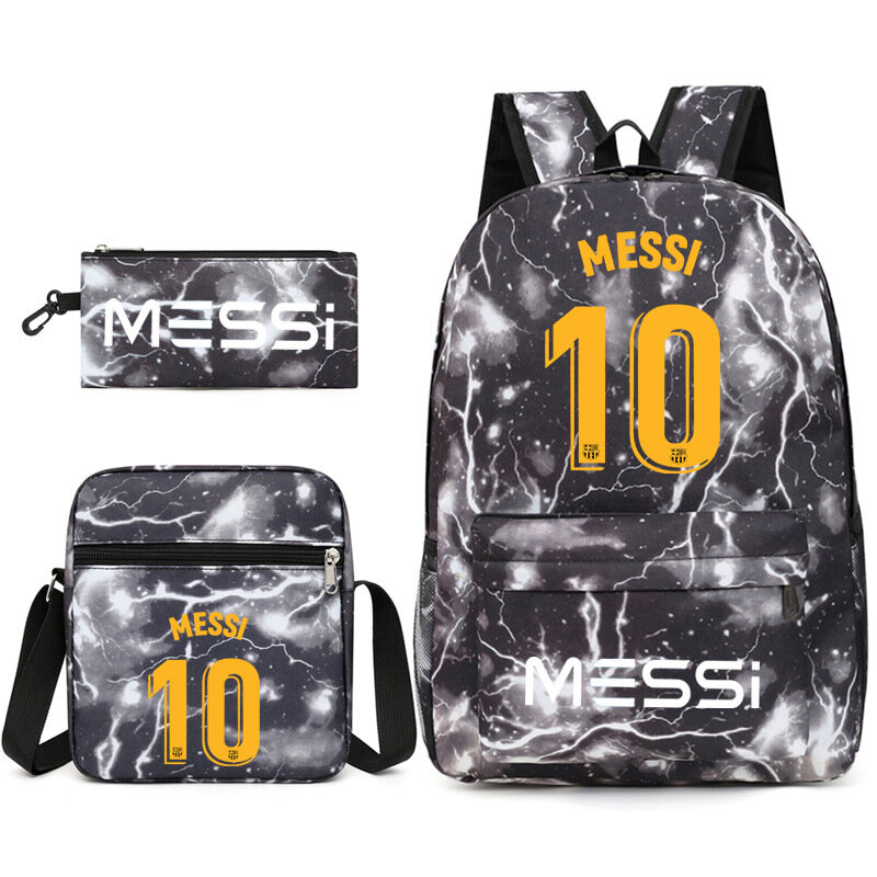 Звезда трансграничного футбола MESSI No. 10, школьный портфель и пенал, модный рюкзак Месси большой вместимости и пенал, набор из трех предметов