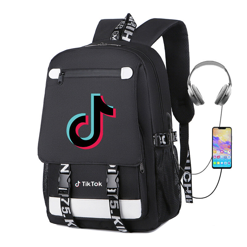 Повседневный рюкзак Tik Tok с креативным узором Tik Tok, уличная дорожная сумка, школьная сумка, сумка для зарядки через USB